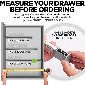 Practical Comfort Aluminum Drawer Organizer for Kitchen Utensils Silverware Flatware 9 Dividers Set | MEDIUM | UPGRADED VERSION