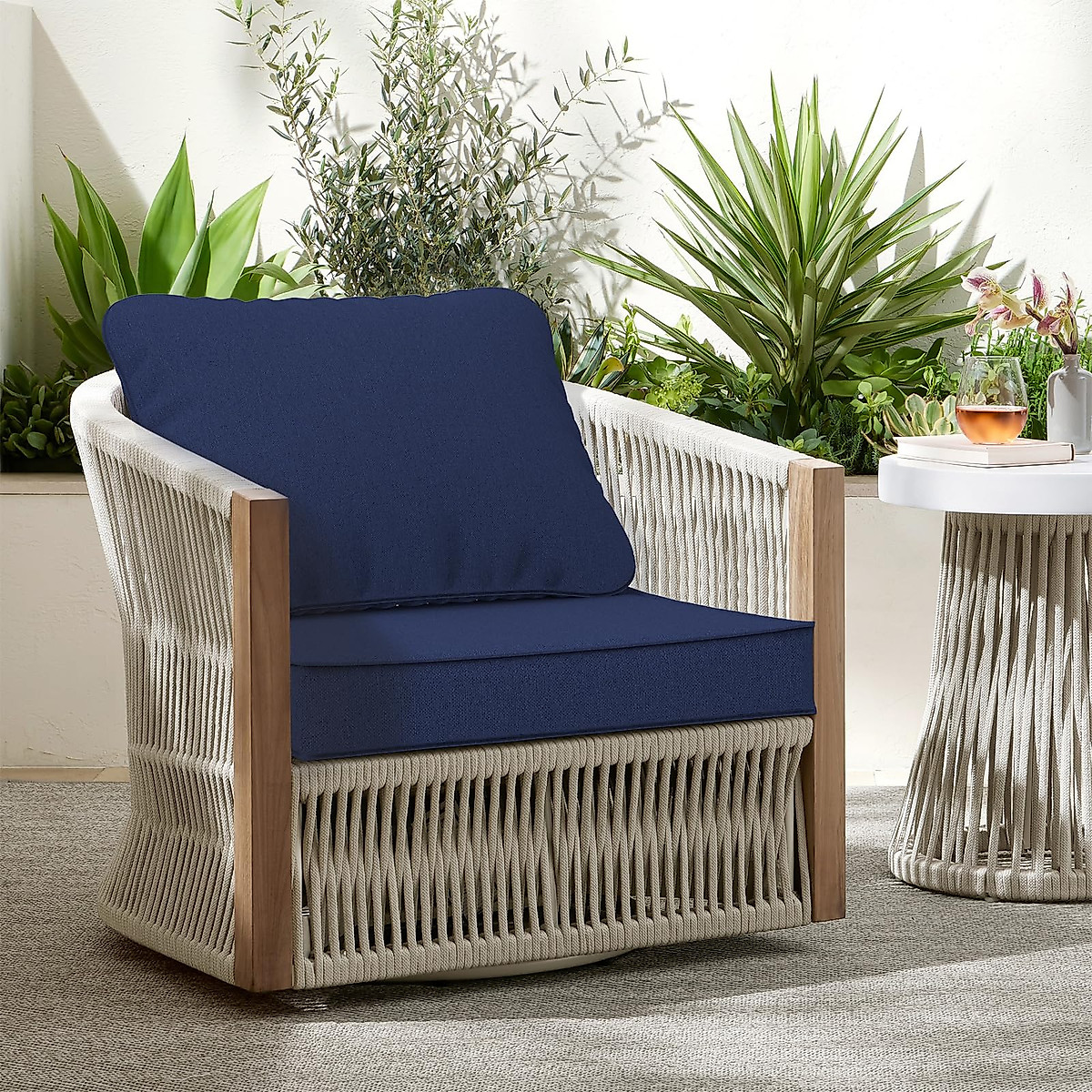 DYTXIII Outdoor Deep Seat Cushions Set 24 x 24 Inch for Patio Furniture,Water Resistant Chair Cushions Replacement Includes Seat Cushion & Back Pillow for Couch Sofa, Wicker Chair - Navy Blue