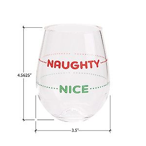 C.R. Gibson QWG2O-22630 Naughty or Nice Acrylic Stemless Wineglass for Christmas Parties and Celebrations, 12 fl. Oz.
