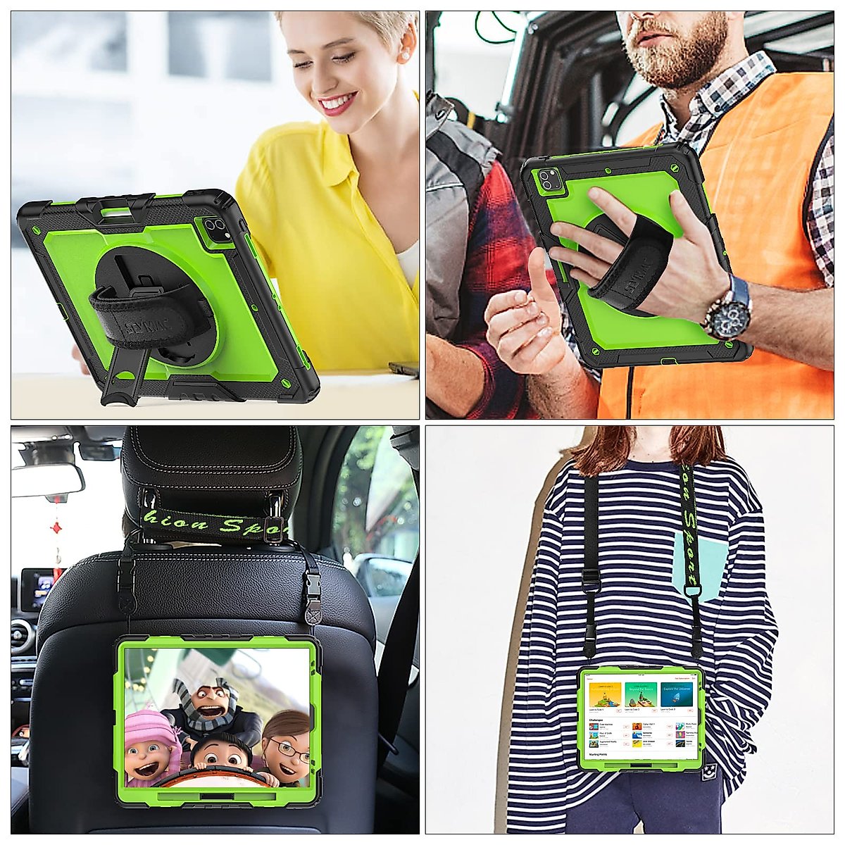 SEYMAC stock Case for iPad Pro 12.9'' 2022/2021/2020/2018 with Screen Protector 360 Rotating Stand Hand Strap, Drop-Proof Case for iPad Pro 12.9''(6th/5th/4th/3rd Generation), Green/Black