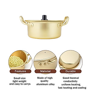 Korean Ramen Noodle Pot, Ramen Noodle Pot Yellow Aluminum Non Stick Korean Traditional Quick Cooking Pot Quick Noodle Pot Can Be Heated by Open Fire and Electric Ceramic Stove(16cm Pot)