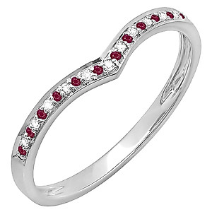 Dazzlingrock Collection Round Alternate Ruby & White Diamond Anniversary Chevron Band for Women in 14K White Gold, Size 6