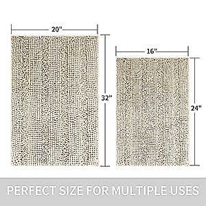 TENGTENGLINK Bath Mats for Bathroom White,Thick Soft Chenille Floor Mats,16x24 Inches Non Slip Shower Mats Ultra Water Absorbent Doormat.-Ivory White