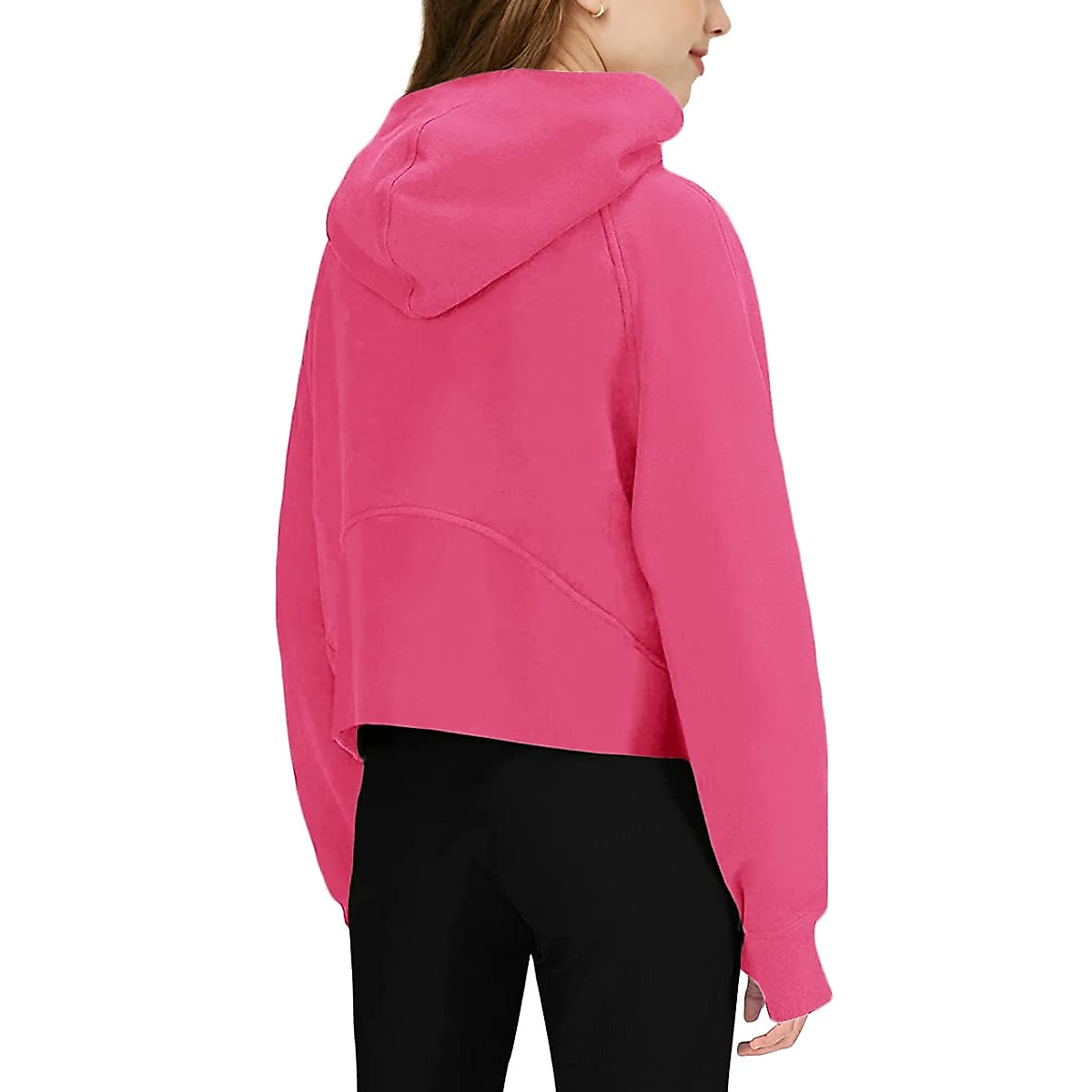 Girls' Hoodies Sweatshirts Half Zipper Pullover Crop Tops for Teen Girls Long Sleeve Sweater Thumb Hole Pink Red