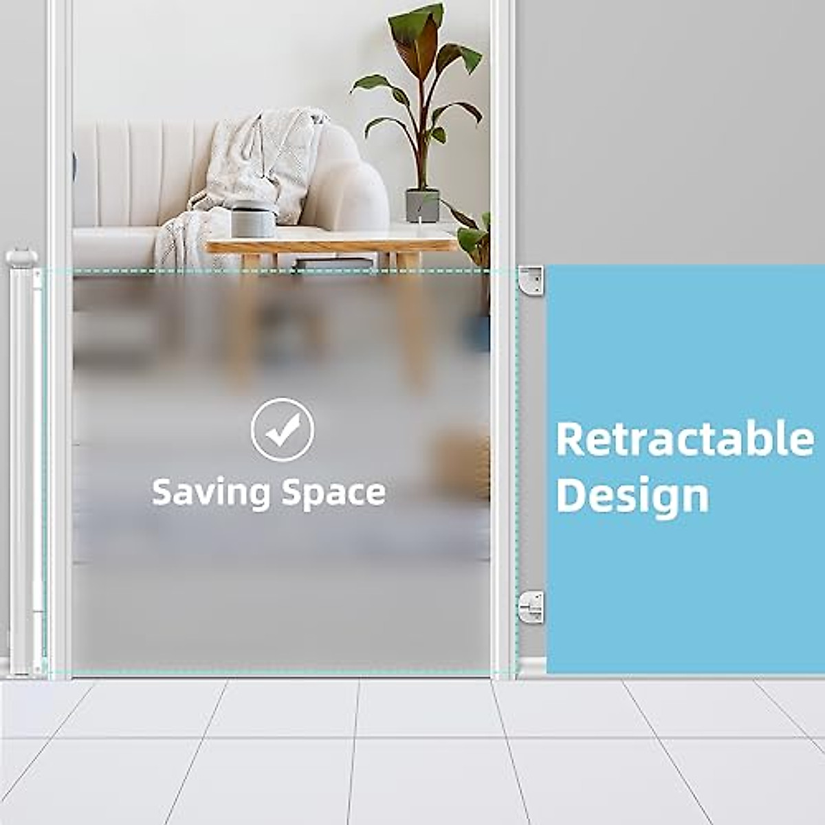 HAOBEIBEI Retractable Baby Gates, Mesh Baby Gate or Dog Gate Extends to 55" Wide 33" Tall, Mesh Child Safety Baby Gates, Dog Pet Retractable Gates for Stairs, Doorways, Hallways, Indoor, Outdoor