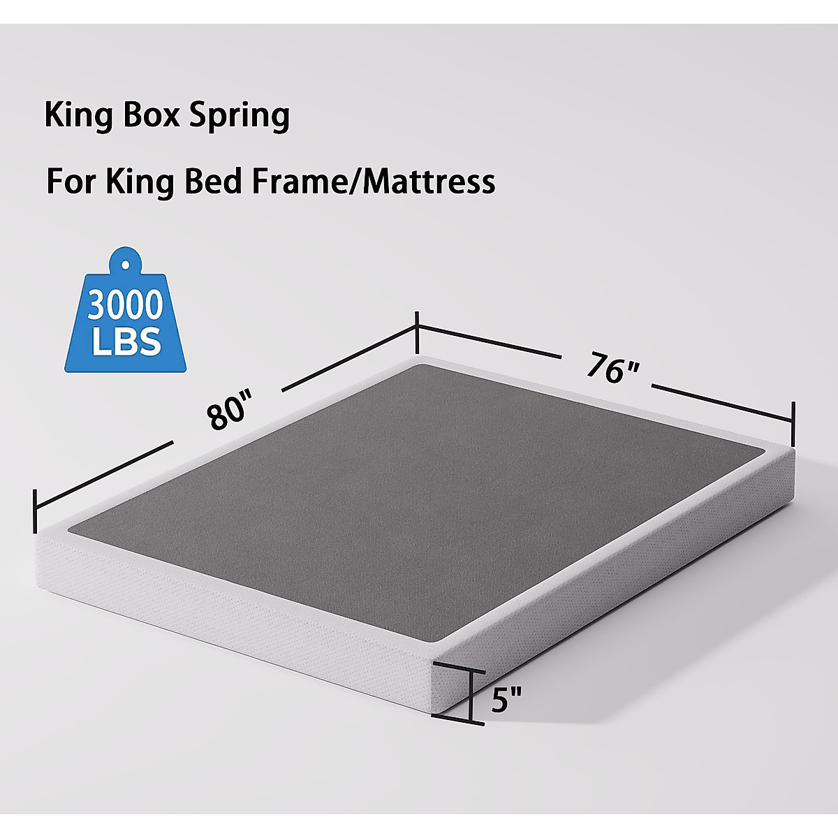 Bedsnus King Size Box Spring and Cover Set, 5 Inch Low Profile Metal BoxSpring, Heavy Duty Structure Mattress Foundation, Noise Free, Non-Slip, Easy Assembly
