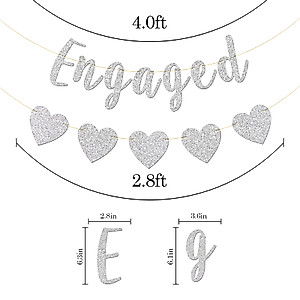 Engaged Banner, Bridal Shower, Engagement, Bride to Be, Wedding Party Decorations (Silver Glitter)