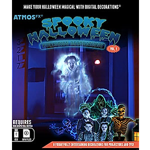 Reaper Brothers Spooky Halloween Hollusion Digital Decoration Kit Includes 8 AtmosFX Video Effects for Halloween Plus HD Super Bright Projector and 5.5' x 9' Holographic Projection Screen