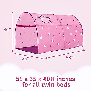 Alvantor Starlight Bed Canopy - Dream Kids Play Tent Playhouse - Privacy Space for Twin Sleeping - Indoor Grow in The Dark Stars - Boys Girls Toddlers - Pop Up Portable Frame - Pink - Patent