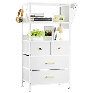 GipGiper 2 Tier Bookshelf with 4 Drawer, Tall Bookcase with Shelves, Wood and Metal Book Shelf Storage Organizer, Book Organizer Shelves for Bedroom, Living Room