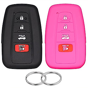 Lcyam Silicone Key Fob Cover Compatible with 2018- 2023 Toyota Camry Rav4 Prius Highlander XSE Hybrid CHR Corolla SE Avalon Venza Mirai 4Runner Tundra Keyless Remote (Black Rose, 4 Button)