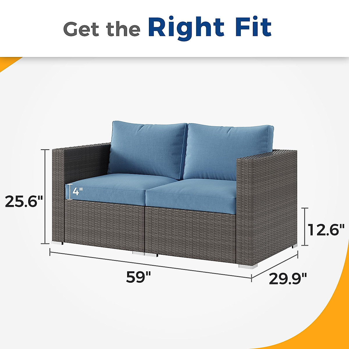 Wisteria Lane 2 Piece Patio Furniture Set of 2 Seats,Outdoor Wicker Patio Loveseat Sofa with Cushion, Outdoor Sectional Corner Sofa for Garden Backyard, Blue