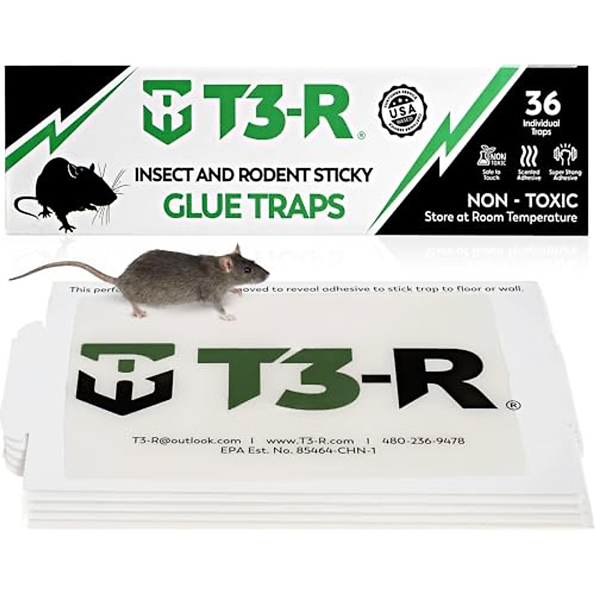 T3-R ​​Sticky Large Rat & Mice Glue Traps | Mouse and Insect Glue Boards | Disposable Non-Toxic Glue Traps for Mice and Rats | Peanut Butter Scent Sticky Traps (36 Pack)