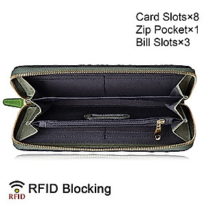 PIJUSHI Wristlet Wallet Crocodile Leather Wallets for Women Ladies Clutch Purse (1058 Green)