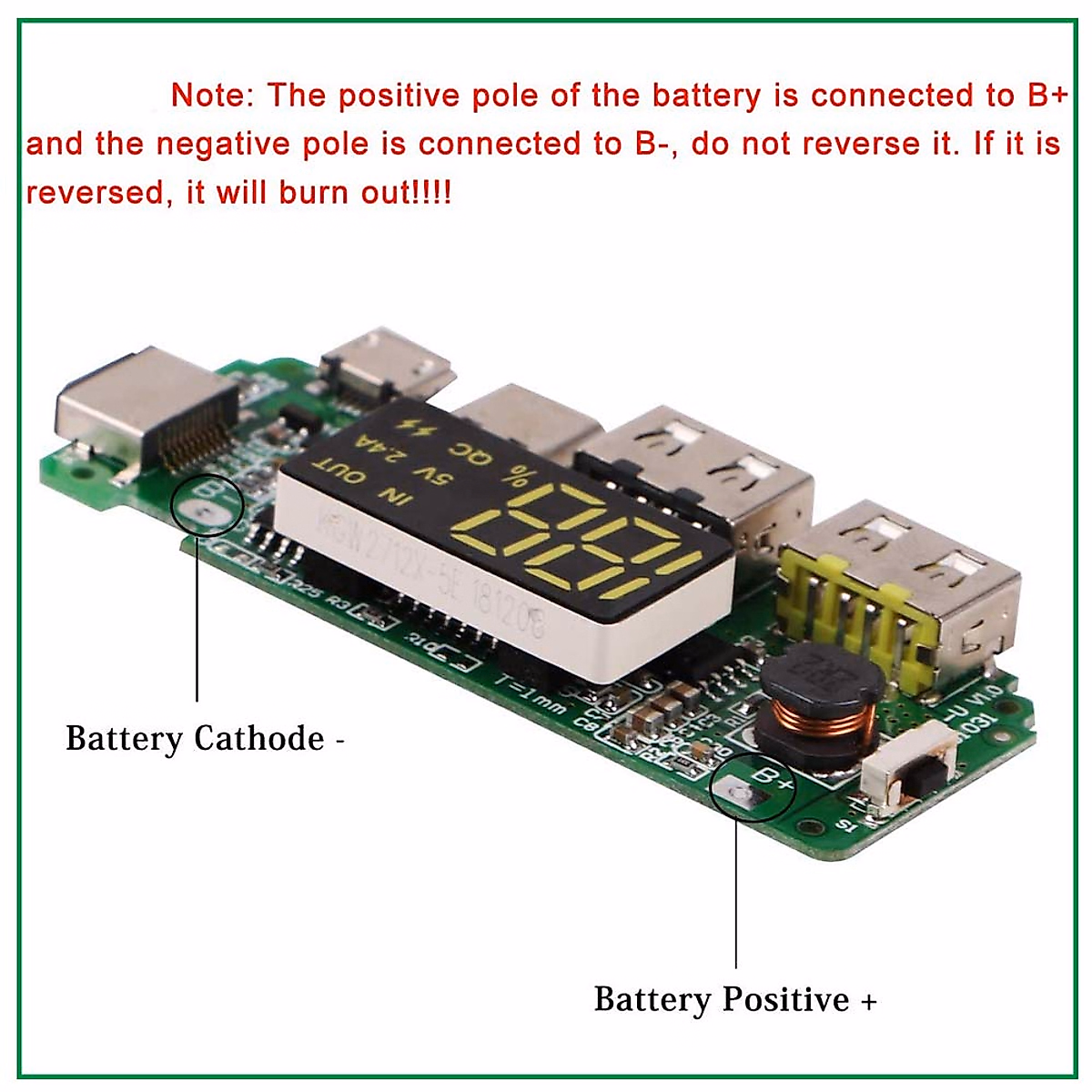 WSDMAVIS 1Pcs 18650 Charger Board Lithium Battery Charging Module Dual USB 5V 2.4A MiniType-C Power Bank Module DIY with Overcharge Overdischarge Short Circuit Protection LED Display