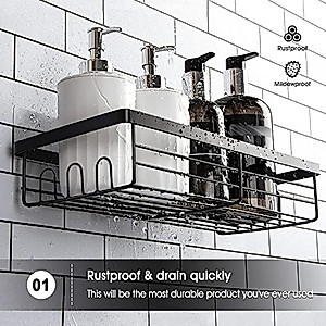 Shower Caddy 4 Pack, Black Bathroom Self Adhesive Shower Caddy Shelf with Shower Soap Holder for Shower Wall, Bathroom Shower Organizer Shampoo Holder, Bathroom Shower Shelves for Inside Shower