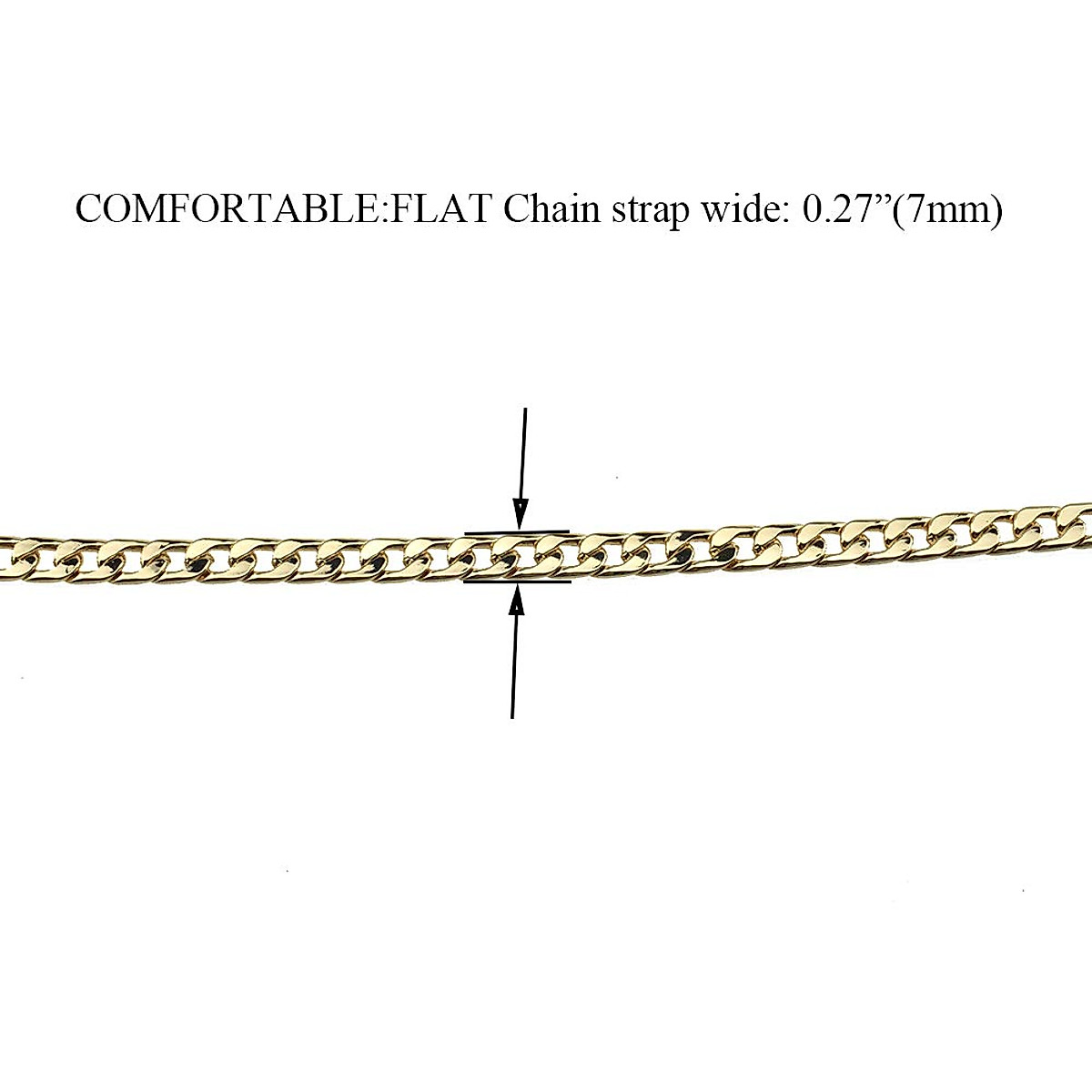 HAHIYO Mini Pochette Purse Chain Strap Thin Wide 7mm for LV Length 51.2 inches Thick 2.6mm Shiny Gold for Shoulder Cross Body Sling Handbag Wallet Clutch Comfortable Flat Metal Strap 1 Pack