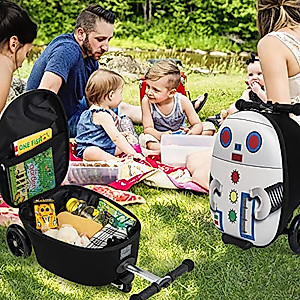 GLACER 19” Hardshell Ride-on Suitcase Scooter, Carry-on Luggage & Scooter w/LED Wheels, Anti-Slip Aluminum Deck, Foldable Kids Ride-on Suitcase for Travel & School, Cute & Lightweight (Robot)