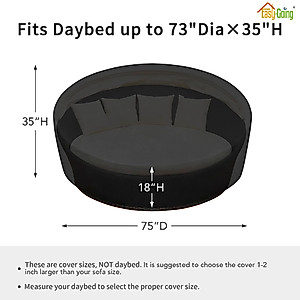 Easy-Going Heavy Duty 600D Outdoor Daybed Cover 75 Inch UV Resistant Patio Round Sofa Cover Waterproof Outdoor Canopy Daybed Sofa Cover with Air Vent 75" Dia x 35"/18" H, Black