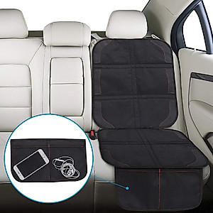 Car Seat Protector and Kick Mat Car Seat Organizer, Protects Car Upholstery from Seats, Storage Pockets, Baby Child Car Seat Protectors Rear Back Seat Organizer - 2Pack(Black)