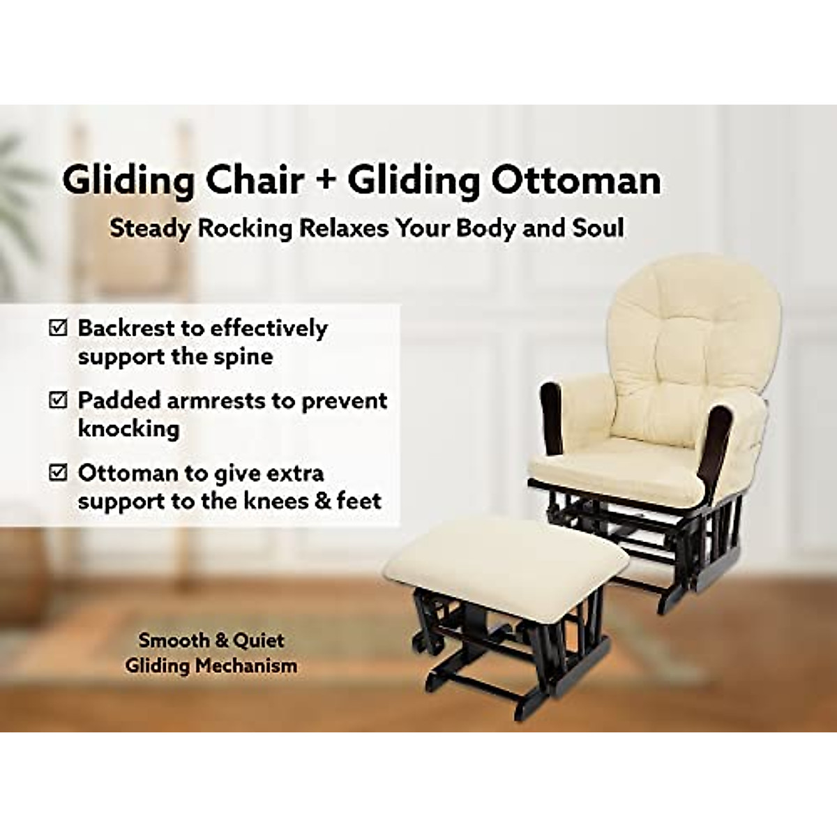 Brisbane Nursery Glider & Ottoman Sets, Swivel Glider Recliner Nursery Rocking Chair, Nursery Glider Rocker with Ottoman, Reclining Gliders & Chairs for Breastfeeding, Reading, Napping, Espresso/Cream