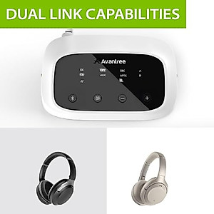 Avantree Oasis B – Bluetooth Transmitter & Receiver for TV with Dual Link Capabilities, Pass-Through Features, and No AudioDelay, Class 1 Long Range, LED Indicator, Optical AUX RCA