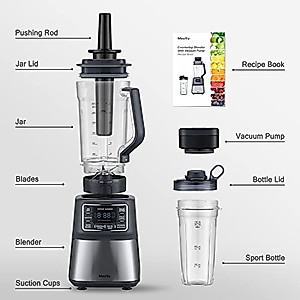 Mecity Professional Countertop Blender With Vacuum Pump, Sport Bottle, Electric High Speed Blender For Smoothie shakes Juice Soup Baby Food Frozen Fruits, LCD Display, Ice Crusher, Auto Clean, 53 Oz, 120V, 1000W