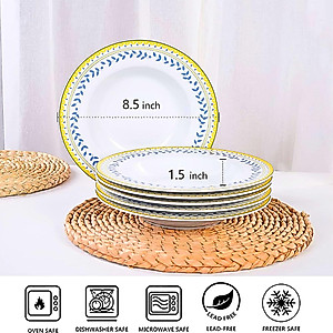 Braque Ceramic Pasta Plates 10oz, 8.5 in, Set of 6- Serving, Salad, Dinner Plate- Microwave, Oven & Dishwasher Safe, Scratch Resistant, No-Spilling Design Dinnerware- Kitchen Porcelain Dish-Olive Vine