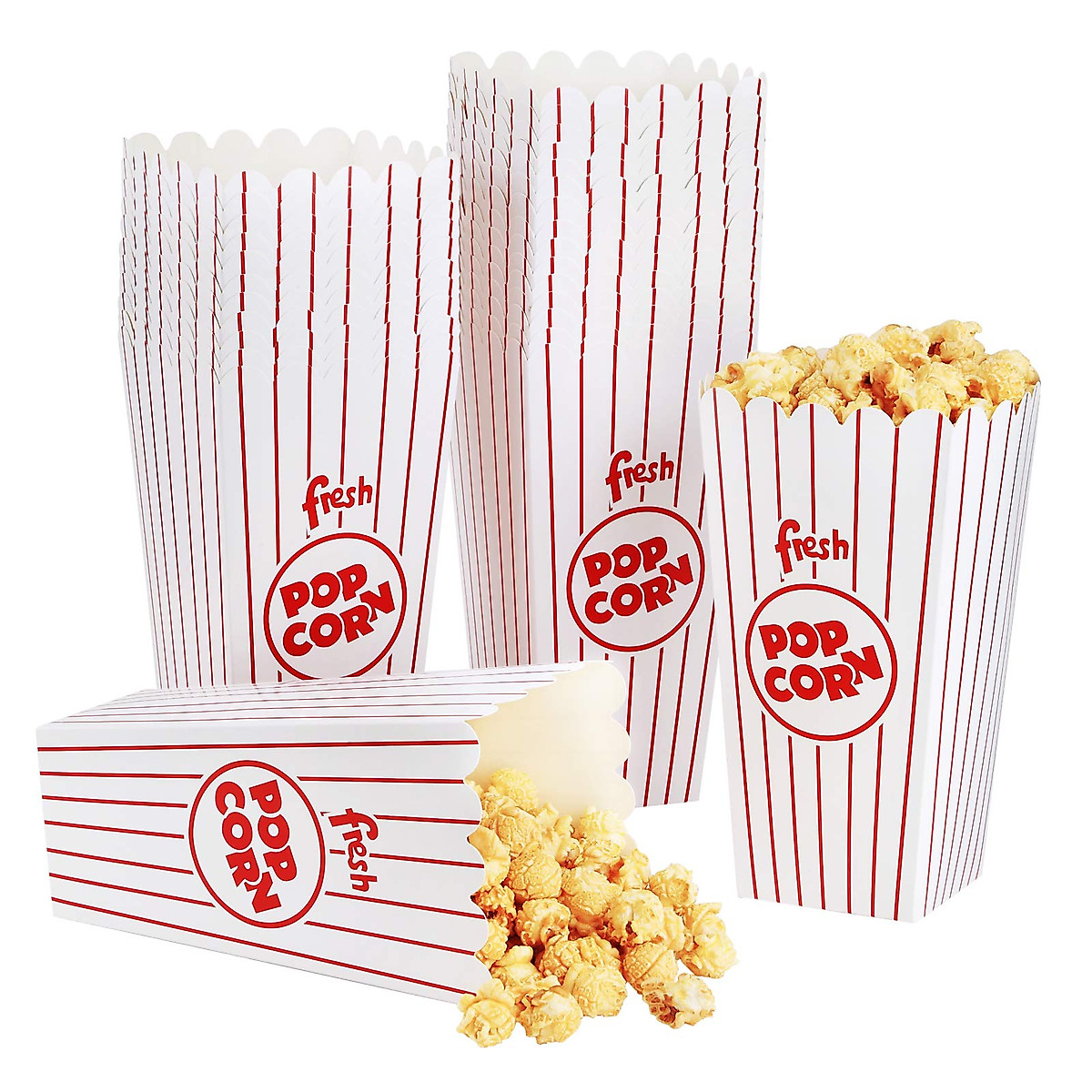Eupako Popcorn Boxes 100 Pack 7.75 Inch Open-Top Paper Popcorn Box Great for Movie Night or Movie Party Theme, Theater Themed Decorations or Carnival Party Circus Box etc.