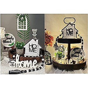 9 Pieces Farmhouse Tiered Tray Decor Set, Simply Blessed Home Wooden Sign with Mini Artificial Plant for Kitchen Decor, Rustic Table Ornaments