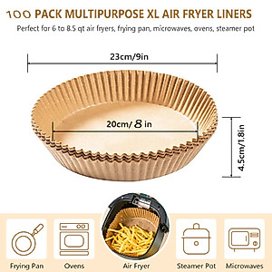 SUREHOME Air Fryer Liners Disposable, Air Fryer Disposable Paper Liner, 100Pcs Airfryer Liners 8 Inch Parchment Paper for Air Fryer Basket 5-8Qt Non-Stick Air Fryer Paper Liners Round Air Fryer Sheets