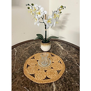 Flower Jute Placemats Set | 100% Natural and Eco-Friendly | Soft & Durable | Round 13" x 13" | Dining Room Table Mat in Natural Jute Color | No Artificial Color (6)