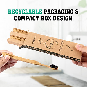 ponpace Biodegradable Bamboo Toothbrushes 4 Pack, BPA Free Soft & Medium Bristles Toothbrushes for Adults, Eco Friendly Wooden Toothbrush