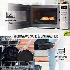 28-Piece Wheat Straw Dinnerware Sets, Microwave & Dishwasher Safe Unbreakable Dinnerware Set, Reusable Dishware Sets, Lightweight Camping Dishes, Plates, Cups, Cereal Bowls for 4（Black）