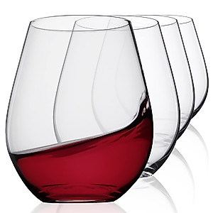 Stemless Set 4 (16 oz) – Hand-Blown Crystal Lead-Free Short Elegant Modern Round Wine Glasses for Hosting Parties