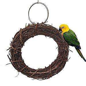 Natural Rattan Hoop Chew Toy for Parakeet Budgie Cockatiel Conure Macaw Lovebird Hanging Cage (L)