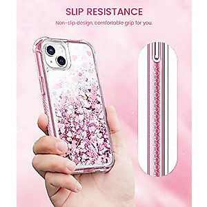 Caka Case Compatible for iPhone 13 Glitter Case, iPhone 14 Case for Women Girls with Built-in Screen Protector Bling Sparkle Liquid Full Body Protective Case for iPhone 13 14 6.1 inch - Rose Gold