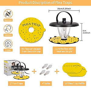 Protecker Flea Traps for Inside Your Home 2 Pack,Flea Treatment for House,Flea Killer Pest Traps for House Indoor,Reusable Flea Trap with Light Refills and Sticky Pads,Sticky Electronic Flea Trap
