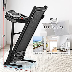 Merax Electric Folding Treadmill – Easy Assembly Fitness Motorized Running Jogging Machine with Speakers for Home Use, 12 Preset Programs (Black)