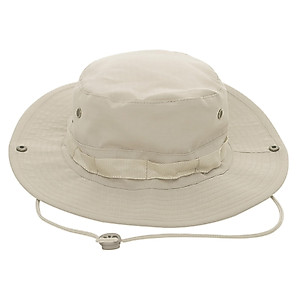 TopTie Wide Brim Bucket Boonie Hat Summer Outdoor Double-Sided Fishing Sun Cap with Chin Strap-Beige
