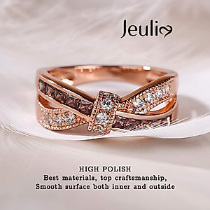 Jeulia Crossover Sterling Silver Women's Band Fashion Anniversary Promise Engagement Ring for Women with Gift Jewelry Box