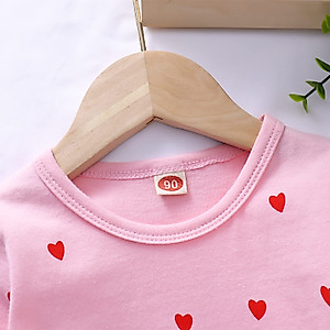 SOFEON Valentine's Day Outfit Toddler Baby Girl Long Sleeve Tunic Dress Top Heart Print Pants Headband Clothes Set (Pink-2, 12-18Months)