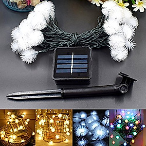 LEDMOMO LED Solar String Lights Fuzzy Ball Light Outdoor Waterproof Fairy Lights for Christmas Wedding Party Home Bedroom Garden Decoration 6.35M (Pure White)