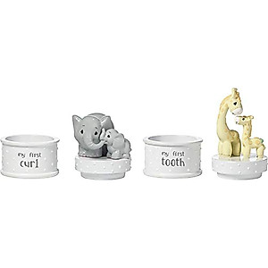 Precious Moments My First Tooth & My First Curl Elephant and Giraffe Resin Keepsake Set 182401, Multi