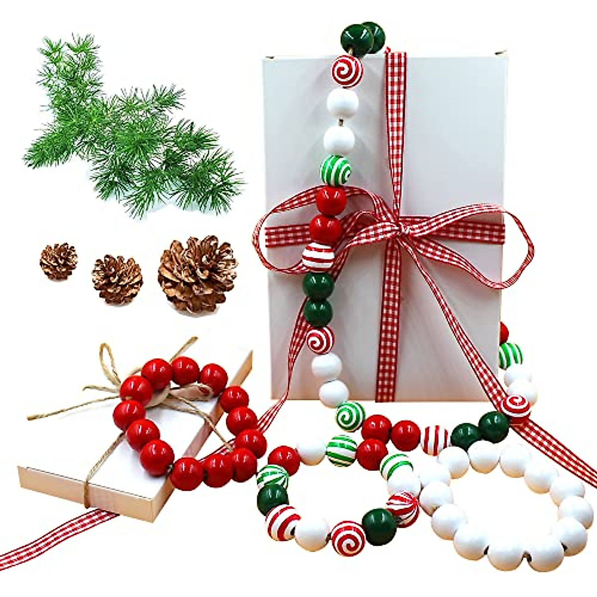 240 PCS Christmas Candy Wooden Beads, Lollipop Candy Swirl Beads with Color of Red Green White, Round Craft Bead for DIY Garland Jewelry Craft for Xmas Tree Party Supplies Home Decoration