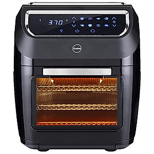 iCucina Digital Air Fryer, 10 Qt Air Fryer Oven with 8 Cooking Presets and Air Fryer Accessories, Chicken Rotisserie, Rotating Mesh Basket