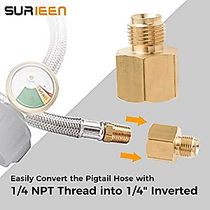 SURIEEN RV Propane Hose Adapter 1/4" Female Pipe NPT x 1/4" Inverted Male Flare（7/16-24UNF）, Brass Convert Adapter Fittings for Propane Lines (Pack of 2)