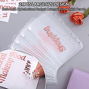 SKYDUE A6 Budget Binder,Money Organizer for Cash with 8pcs Zipper Envelopes,12pcs Expense Budget Sheets & 24 Rose Gold Sticky Labels,Money Saving Binder for Budgeting