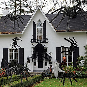 9PCS Giant Spider Outdoor Halloween Decorations Realistic Large Scary Spider Props Scary Giant Spider Halloween Decorations for Outside Yard Garden Lawn Party (9 PCS Giant Spider)