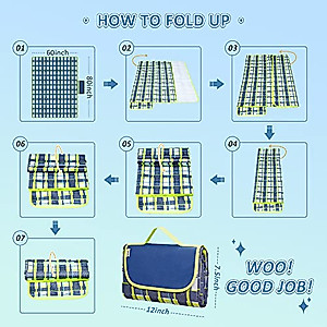 GORDITA Extra Large Picnic & Outdoor Blanket for Water-Resistant Handy Mat Tote Great for Outdoor Beach, Hiking Camping on Grass Waterproof Sand Proof (Bule)